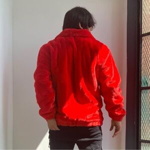 Manzini | Jackets & Coats | Mens Fashion Red Faux Fur Fuzzy Coat Nwt ...